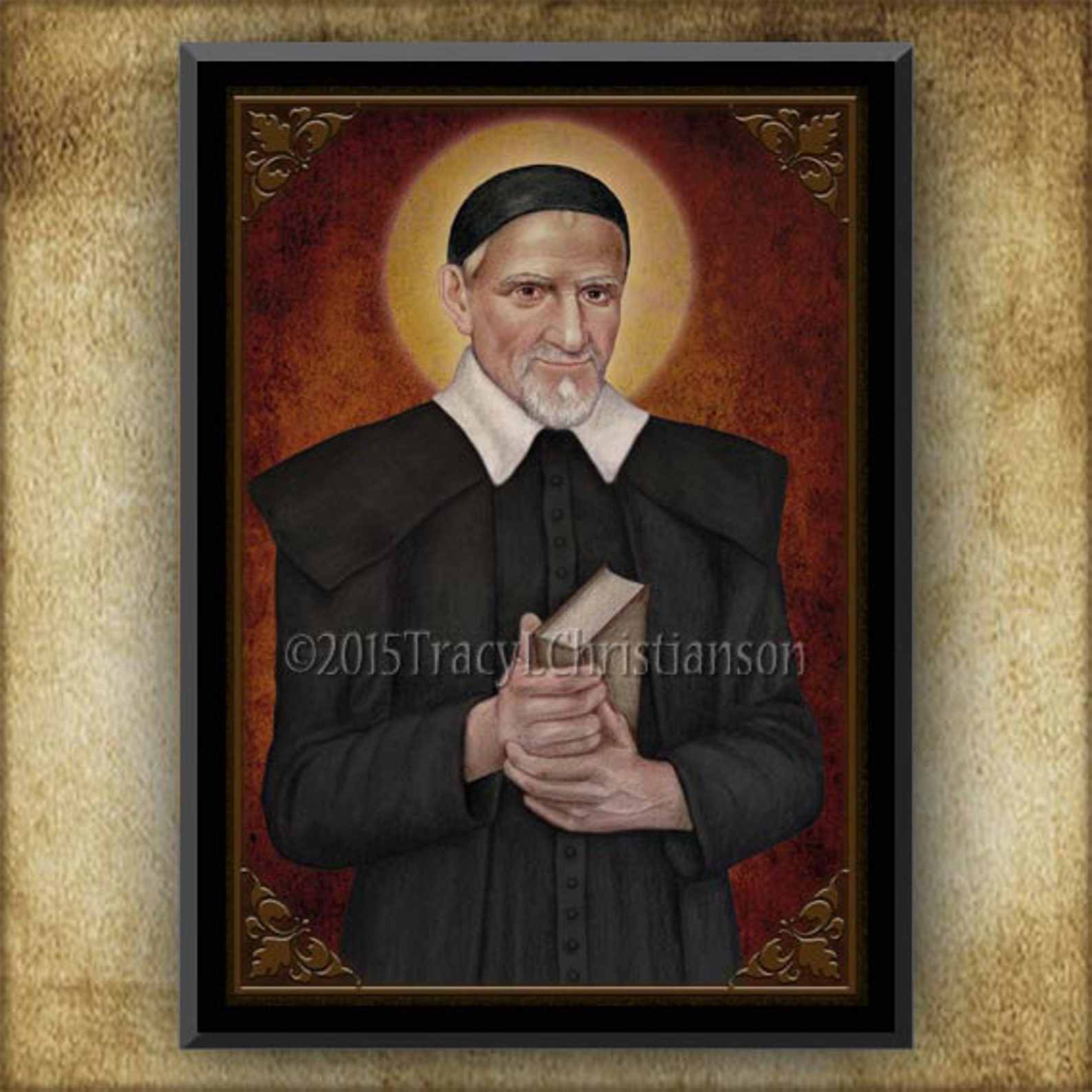 St. Vincent De Paul Wood Icon & Holy Card GIFT SET, Catholic Patron ...