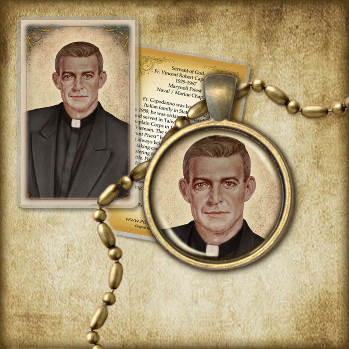 Fr. Vincent Capodanno Pendant and Holy Card GIFT SET, Catholic Marine ...