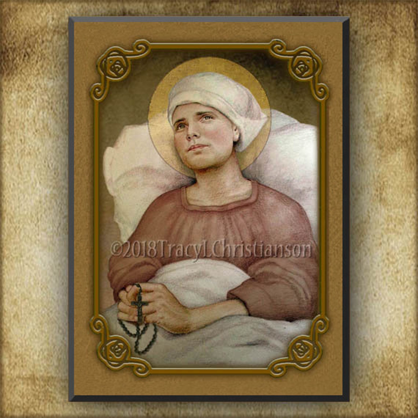 St. Lidwina of Schiedam Wood Plaque & Holy Card GIFT SET, Patron of Ice ...