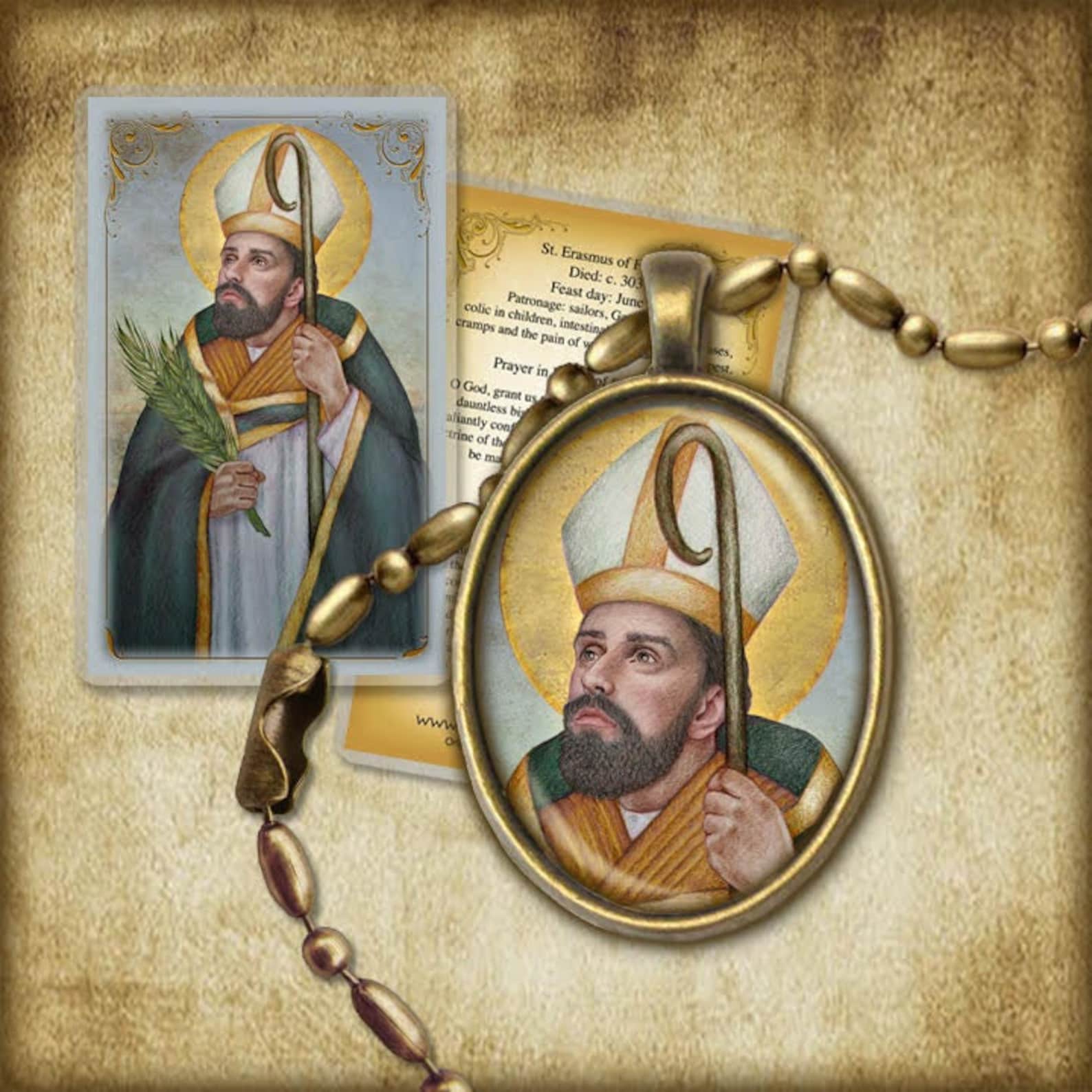 St. Erasmus of Formia Pendant and Holy Card GIFT SET - Etsy