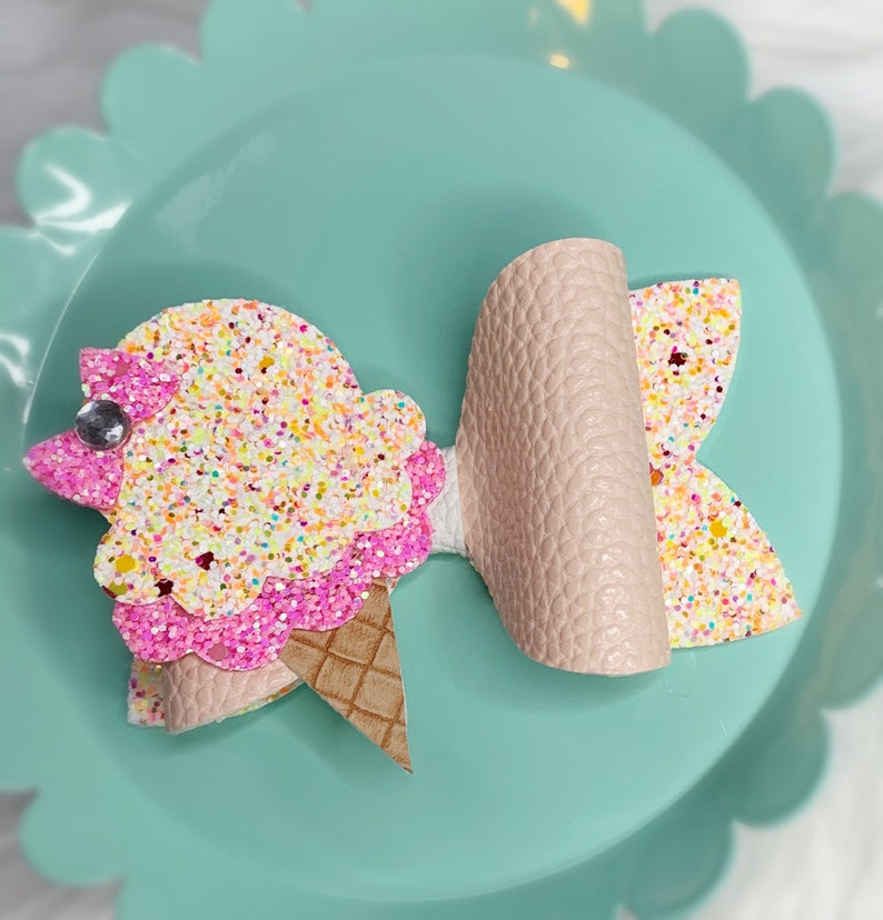 Ice Cream Bow Vegan Leather Bow. Girls Hair Bow. Girls Hair Clip. Heart ...
