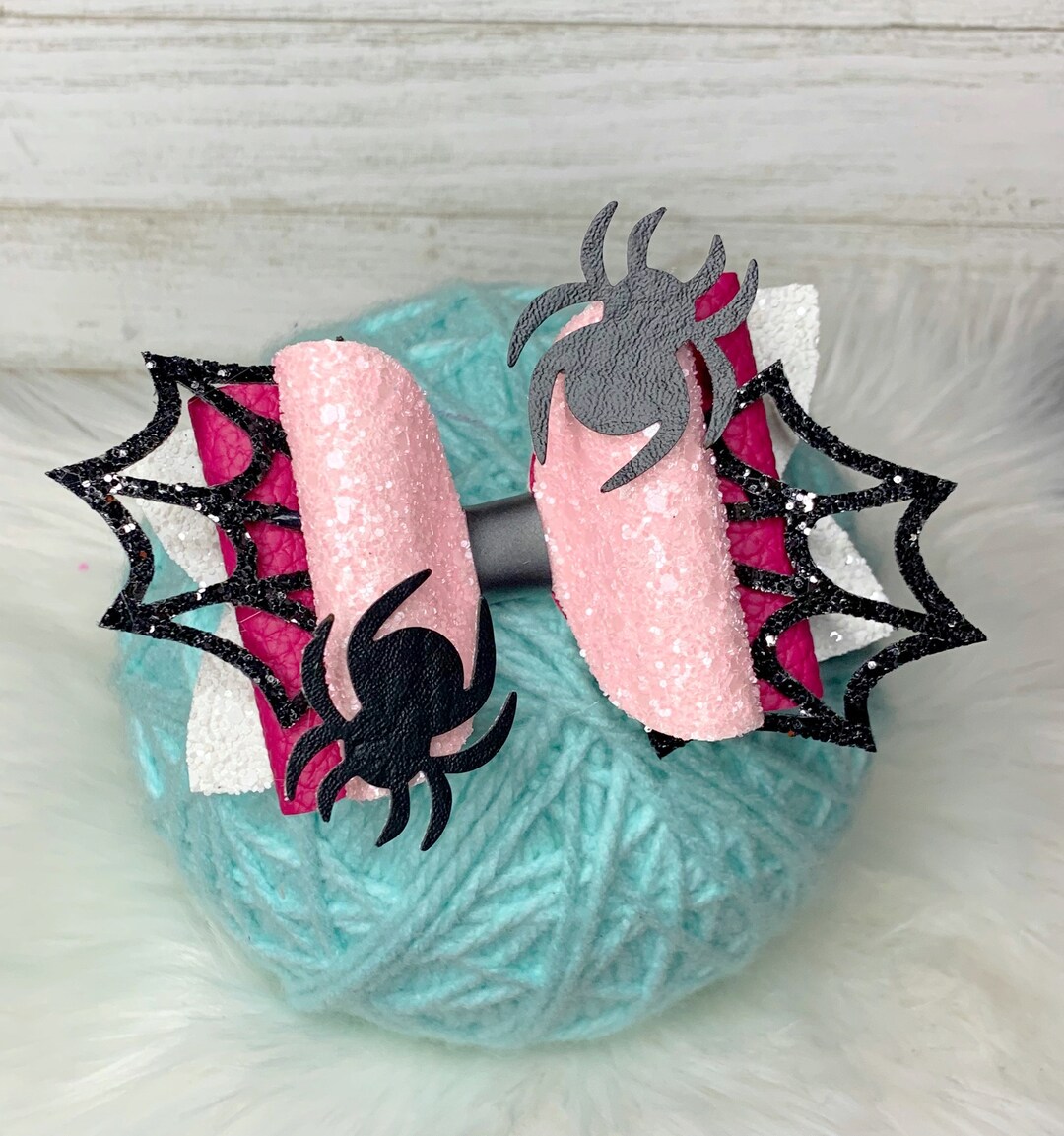 Spider Girl Vegan Leather Bow. Girls Hair Bow. Girls Hair Clip. Heart ...