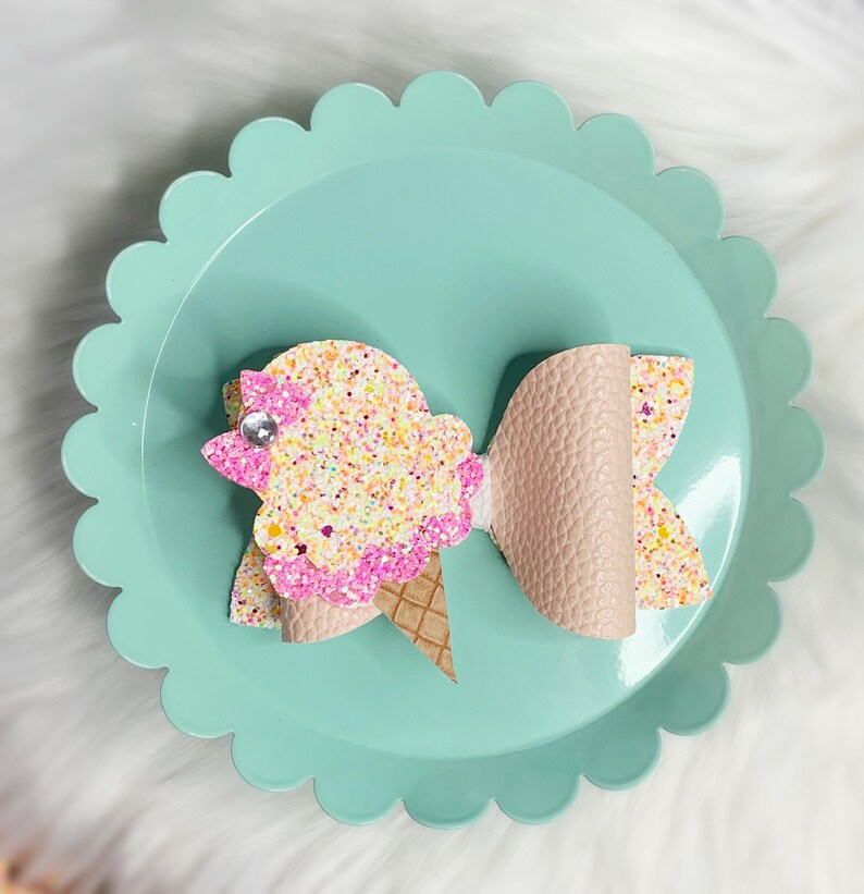 Ice Cream Bow Vegan Leather Bow. Girls Hair Bow. Girls Hair Clip. Heart ...