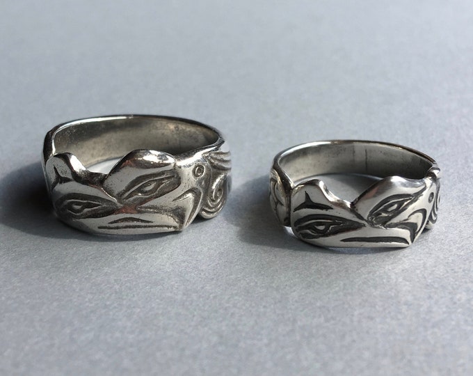 Alaskan Native Style Silver Lovebirds Ring, Raven and Eagle, Cast in ...