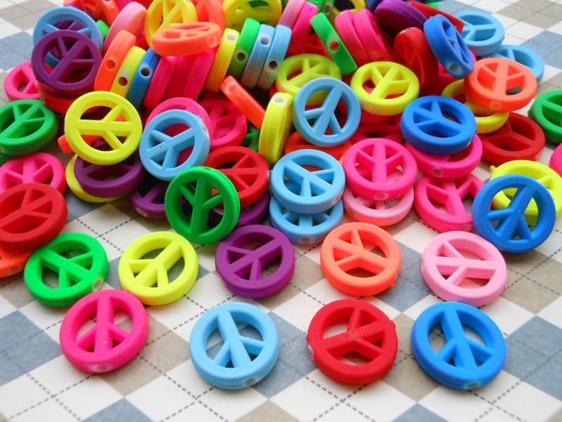 100pcs 15mm Assorted Color Peace Sign Acrylic/plastic Peace - Etsy