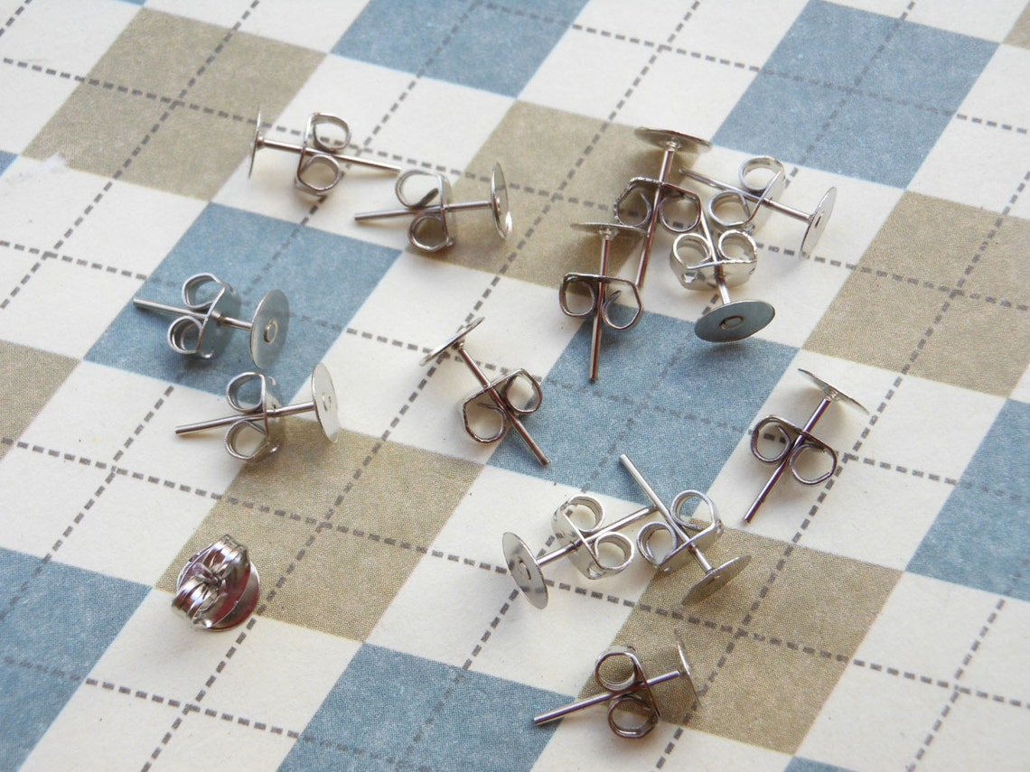 50pcs Surgical Steel Stud Earnuts and 6mm Flat Padswhite K - Etsy