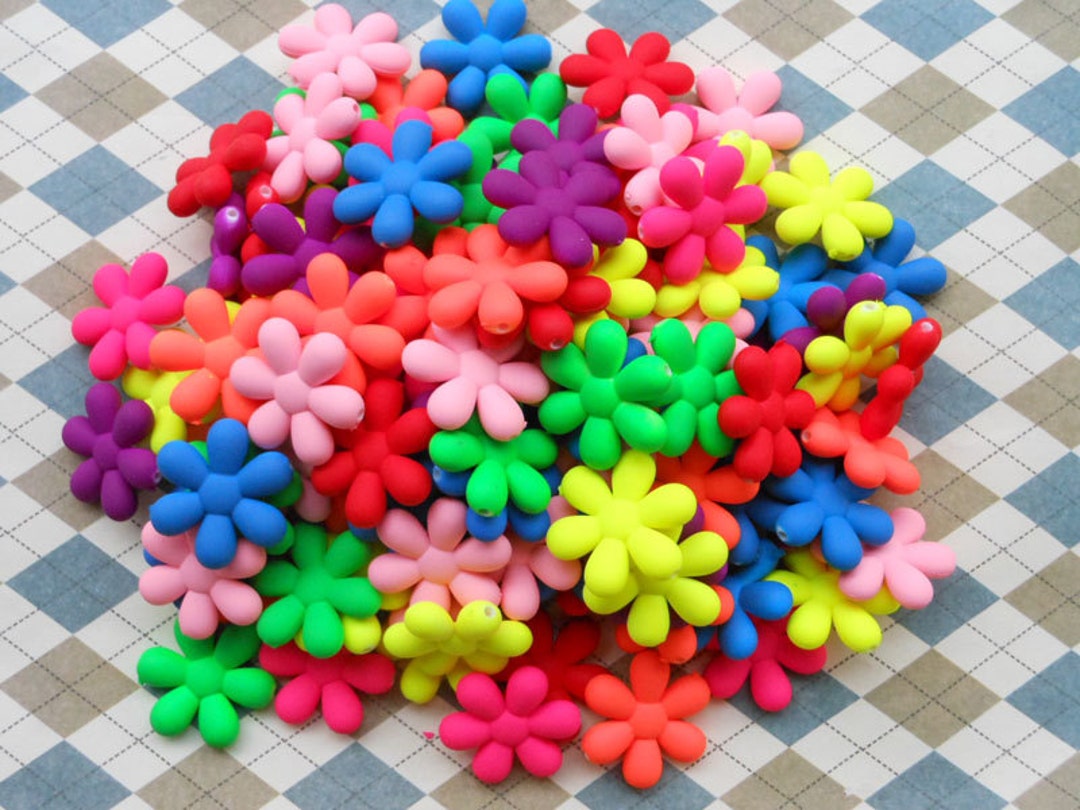50 Pcs 25mm Assorted Color Flowers Acrylic Flowers, Plastic Flowers ...