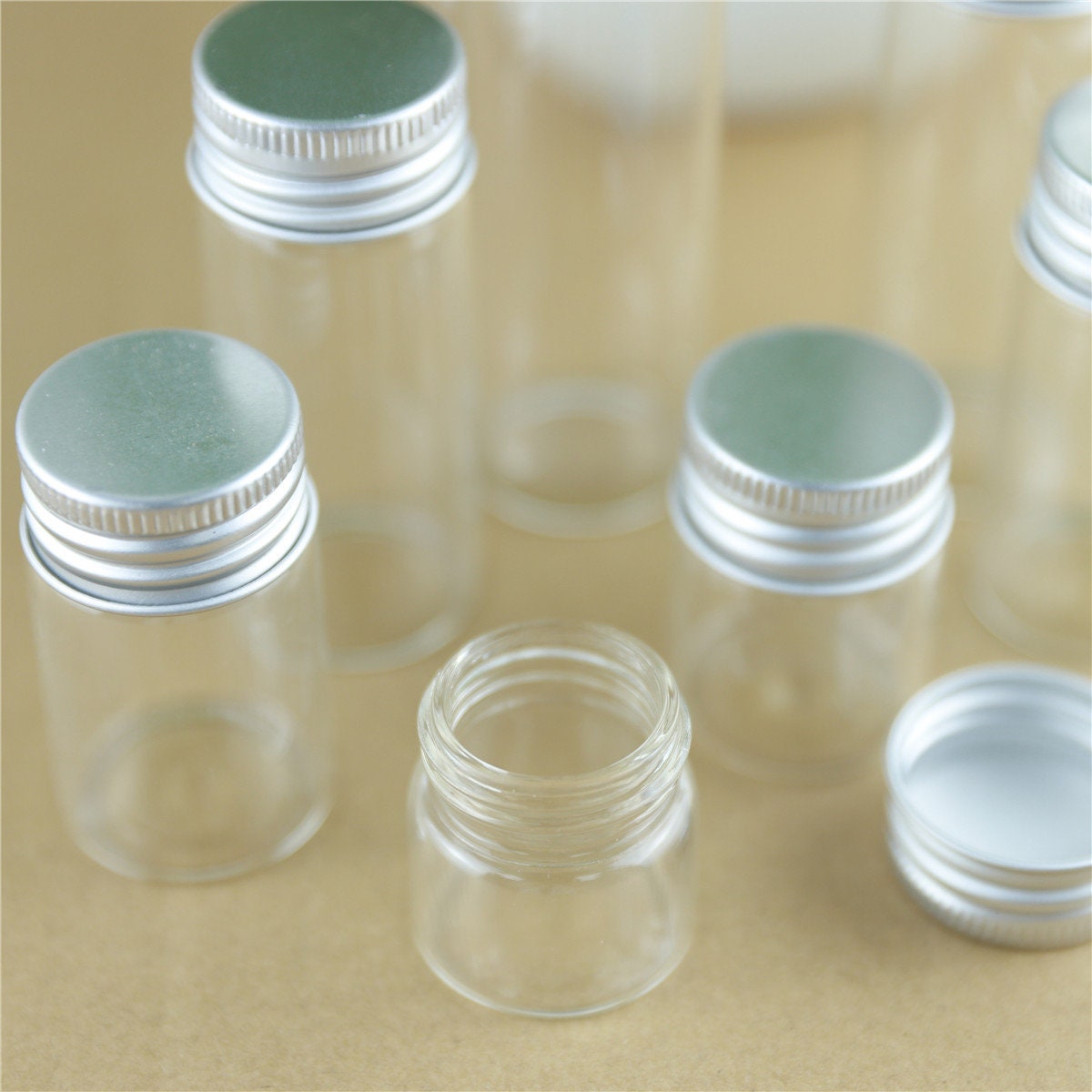 Mini Glass Bottles 10-110ml 30mm Diameter 5pcs Test Tube Silver Screw ...