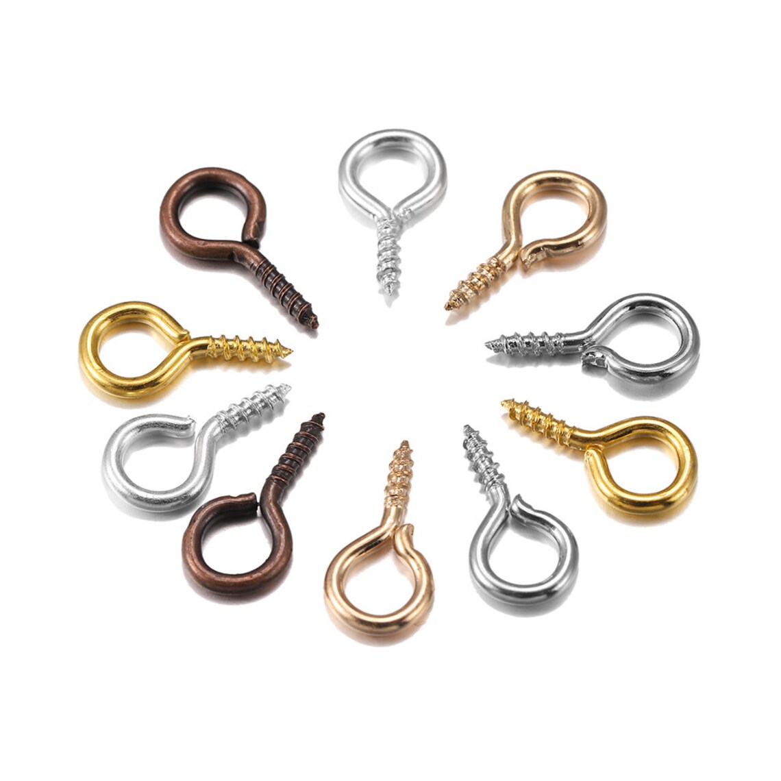 200pcs Small Tiny Mini Eye Pins Eyepins Hooks Eyelets Screw Threaded ...