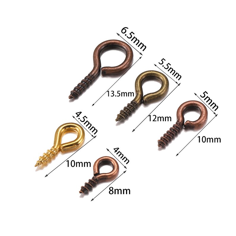 200pcs Small Tiny Mini Eye Pins Eyepins Hooks Eyelets Screw Threaded ...