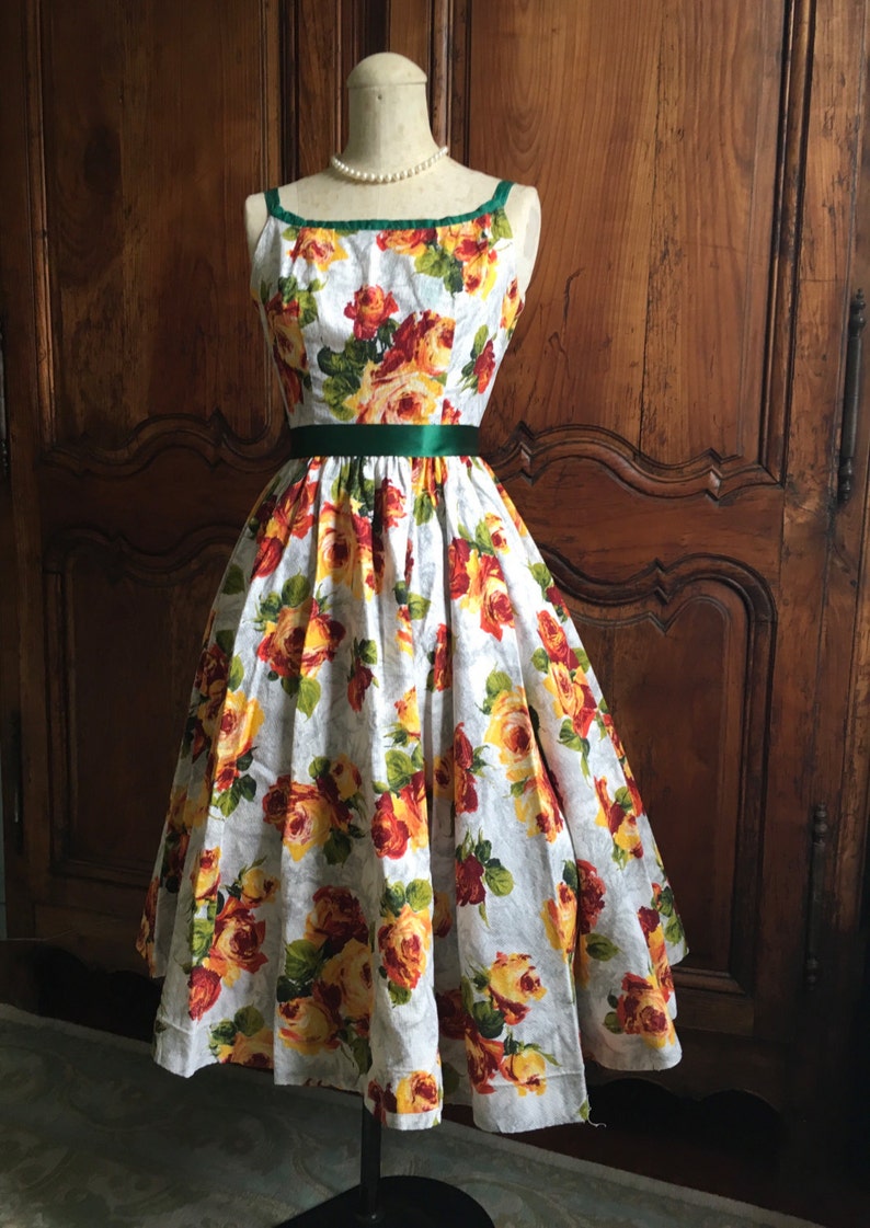 1950s Vintage Dress Floral Sundress Orange Madmen Style - Etsy
