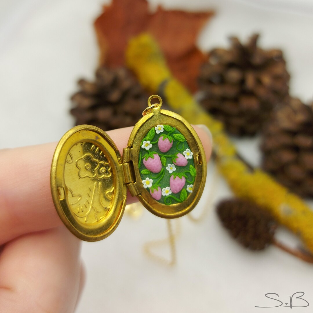 Strawberry Secret Garden Locket, Vintage Style Brass Locket ...