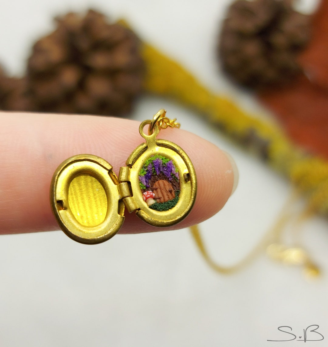 Secret Garden Locket, Fairy Door With Mushroom, Tiny Art, Polymer Clay ...