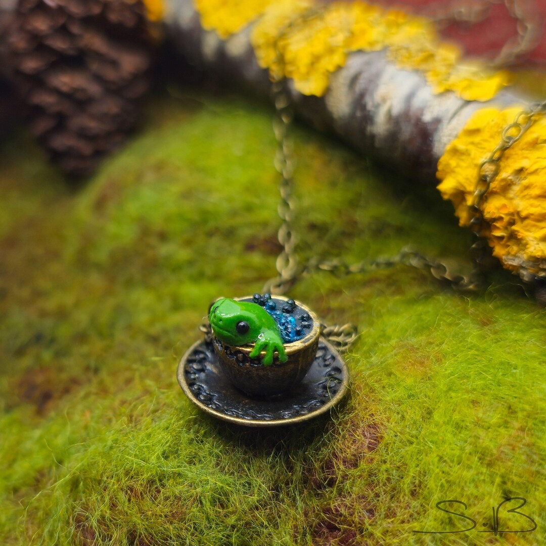 Froggy Teacup Necklace, Bradley, Moody Frog, Polymer Clay, Miniature ...