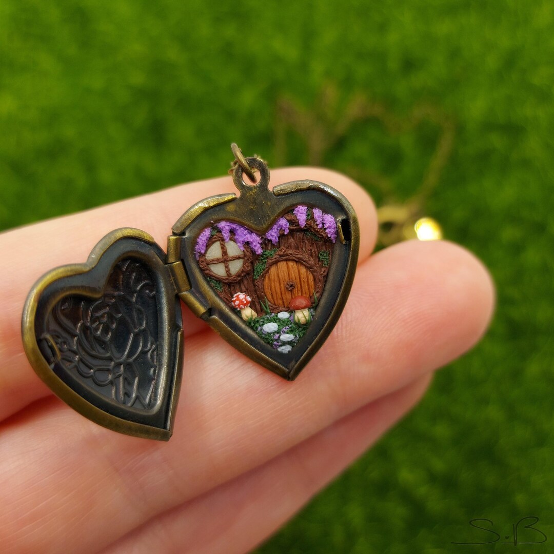 Secret Garden Locket, Tiny House, Polymer Clay Miniature, Mushroom, Fae ...