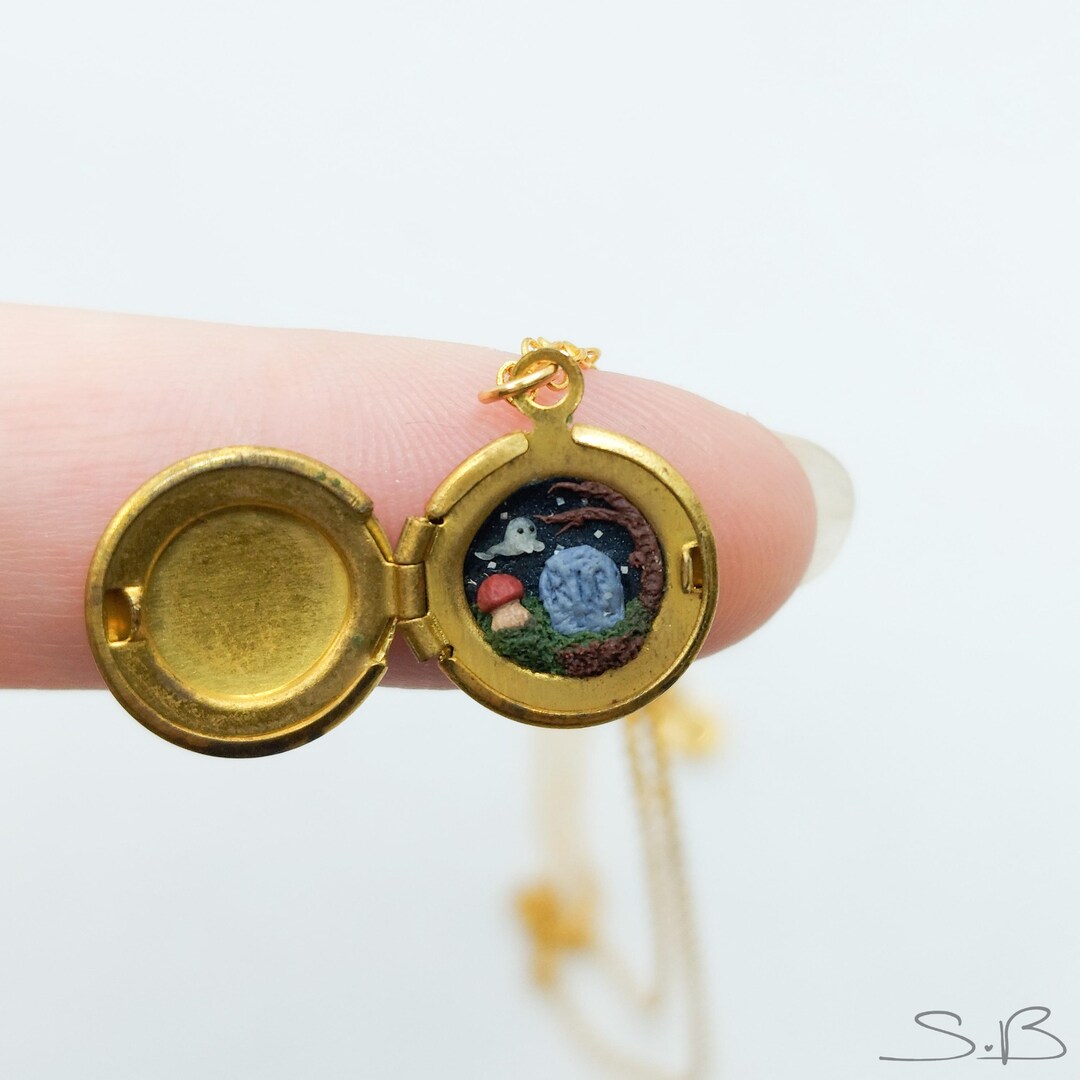 Creepy Cute Ghost, Secret Garden Locket, Spoopy, Gravestone Necklace ...