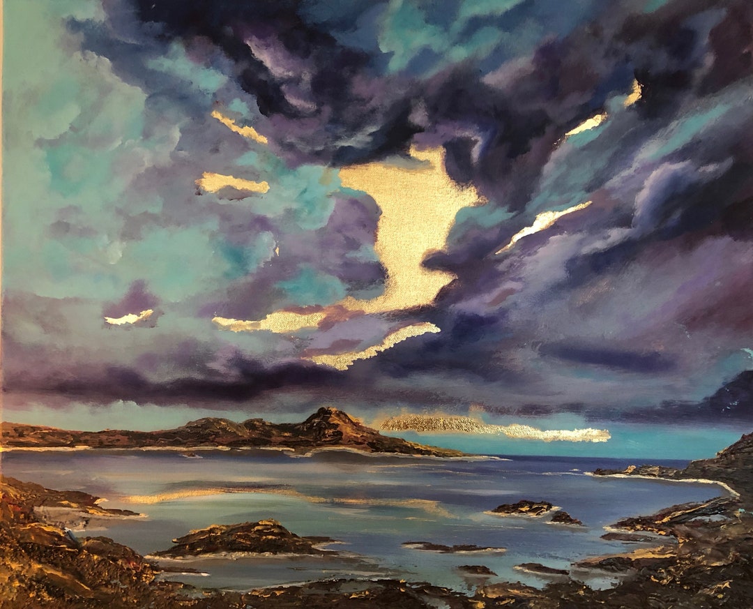 Paradise Found, Print of Gold Leaf Seascape in Blues and Turquoise ...