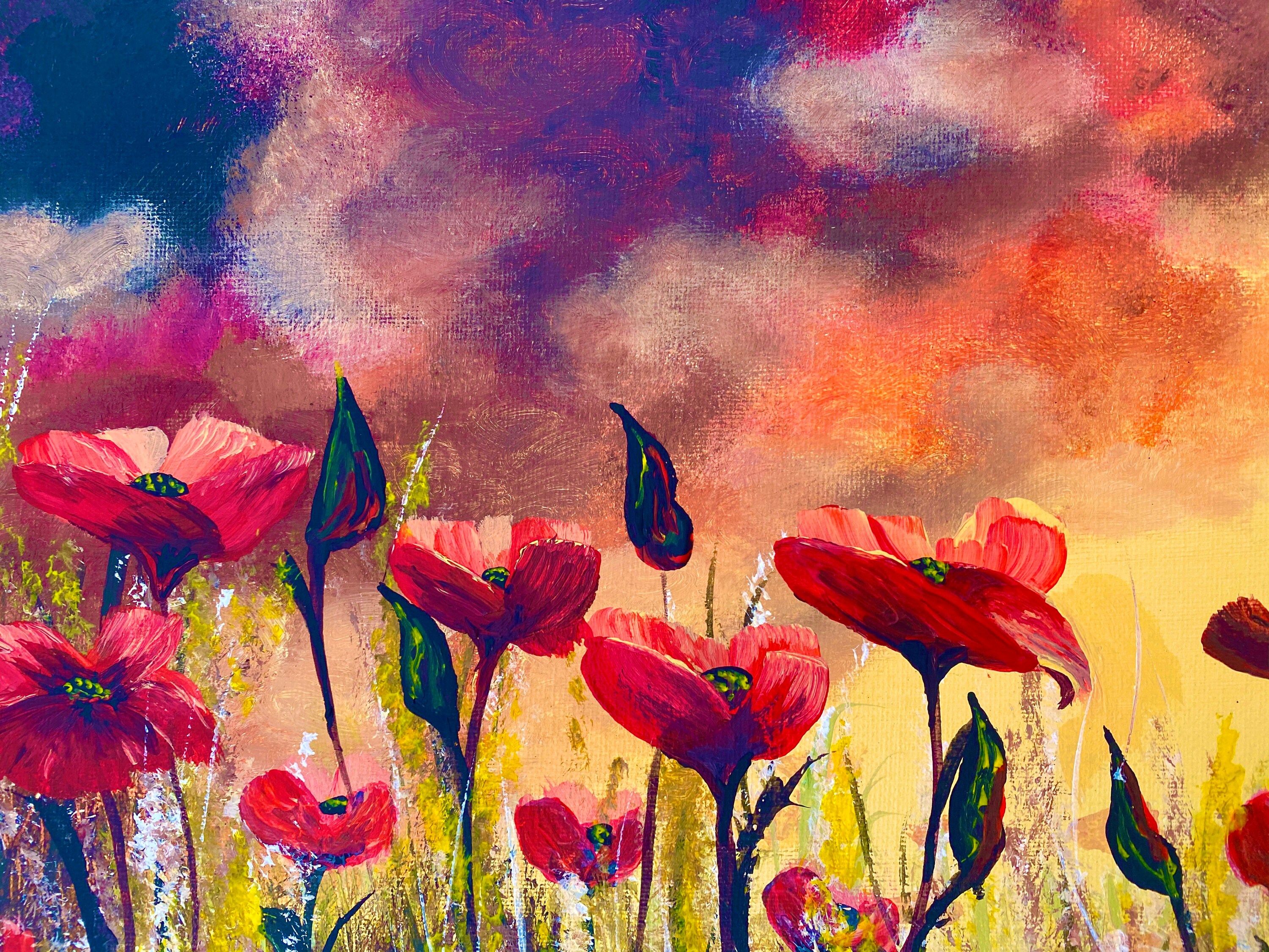 Print of Red Poppies Under a Full Moon. From Original Poppy - Etsy