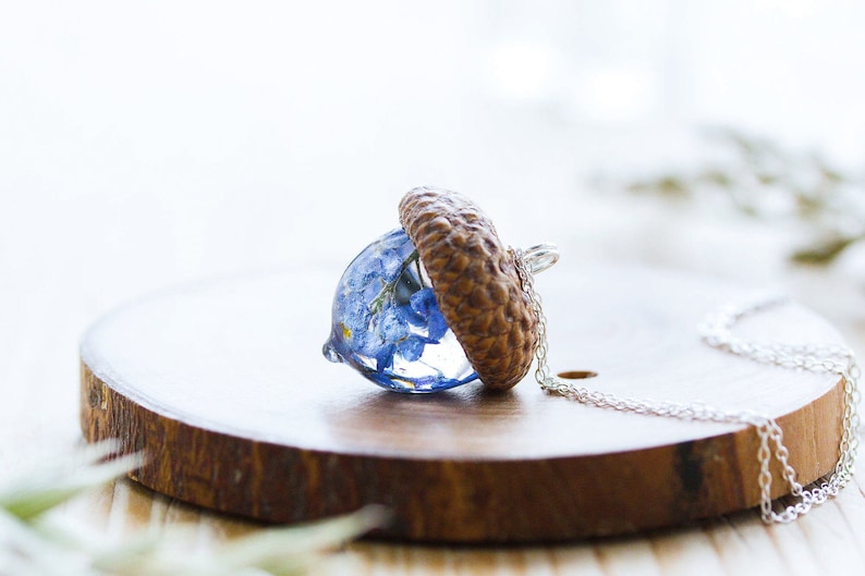 Acorn Cap Necklace: Real Forget Me Not Flowers - Etsy UK