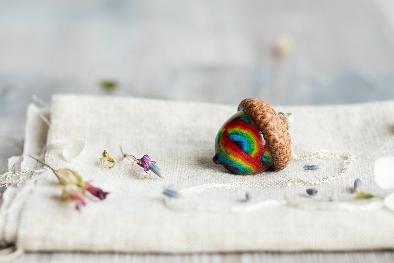 Rainbow Acorn Necklace / Real Flower Jewellery / Autumn - Etsy