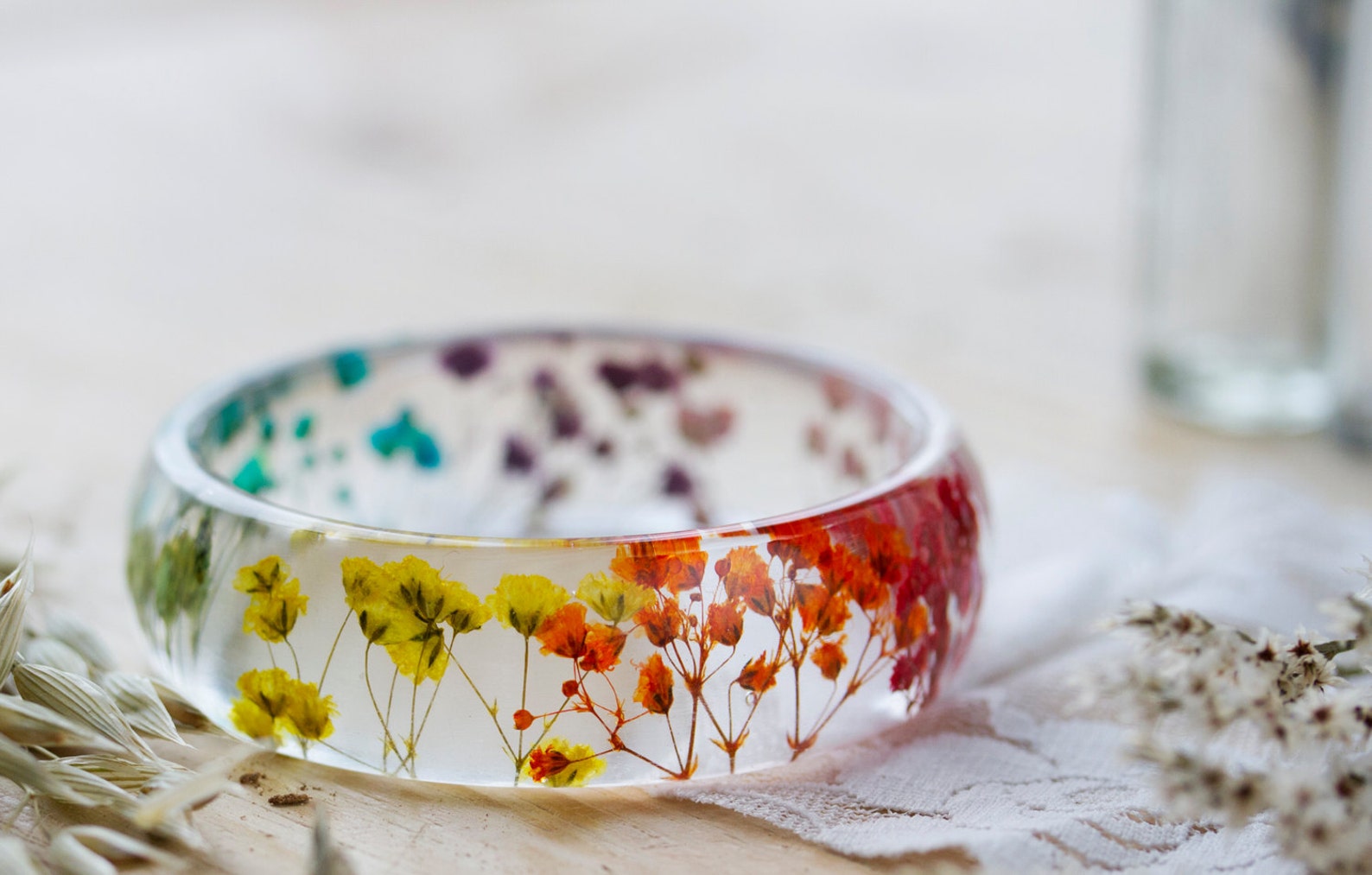 Real Flower Bangle / Rainbow Gyp / Botanical Jewellery / - Etsy UK