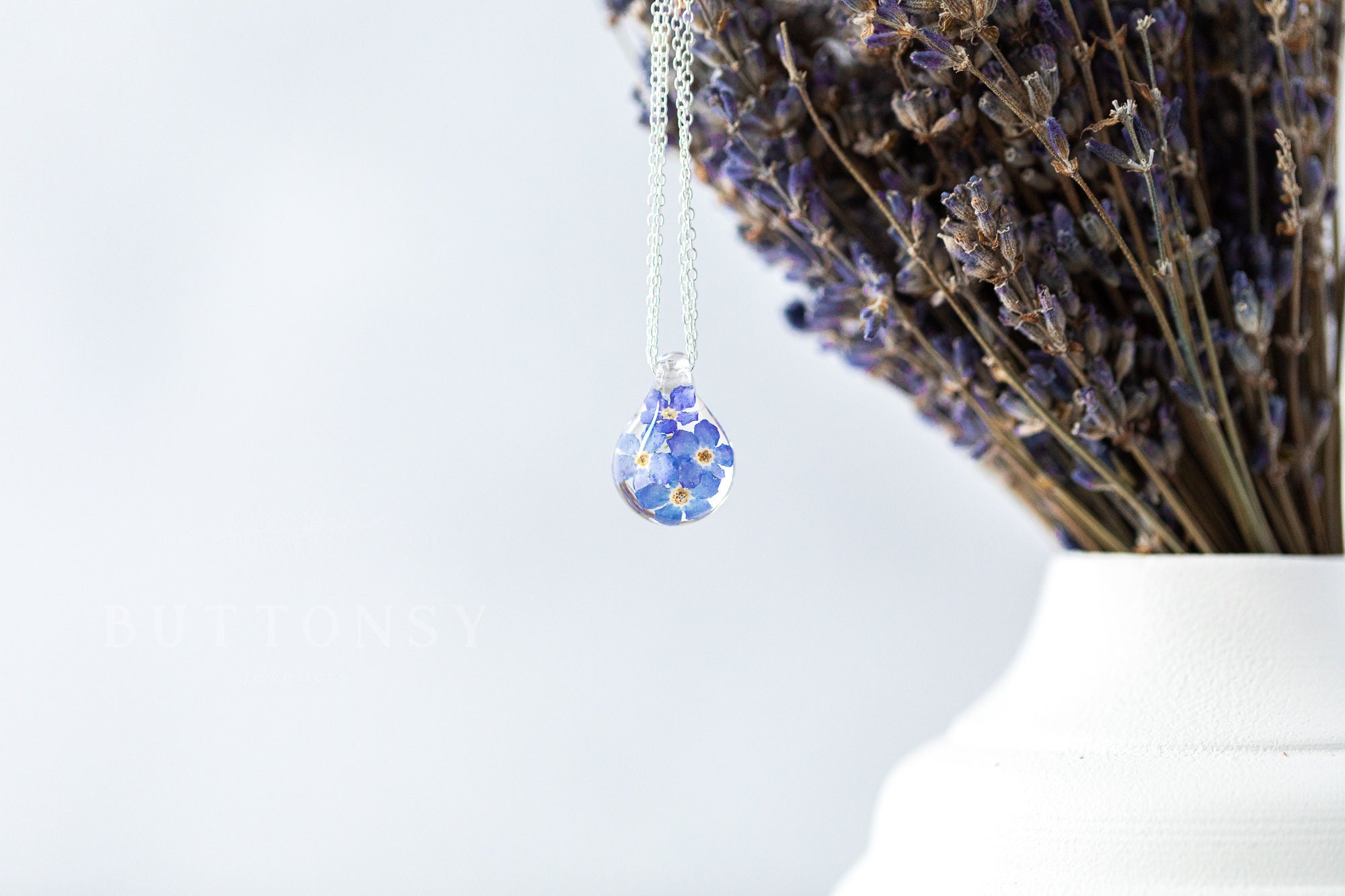Forget Me Nots Necklace Droplet Cluster Pressed Flower | Etsy UK