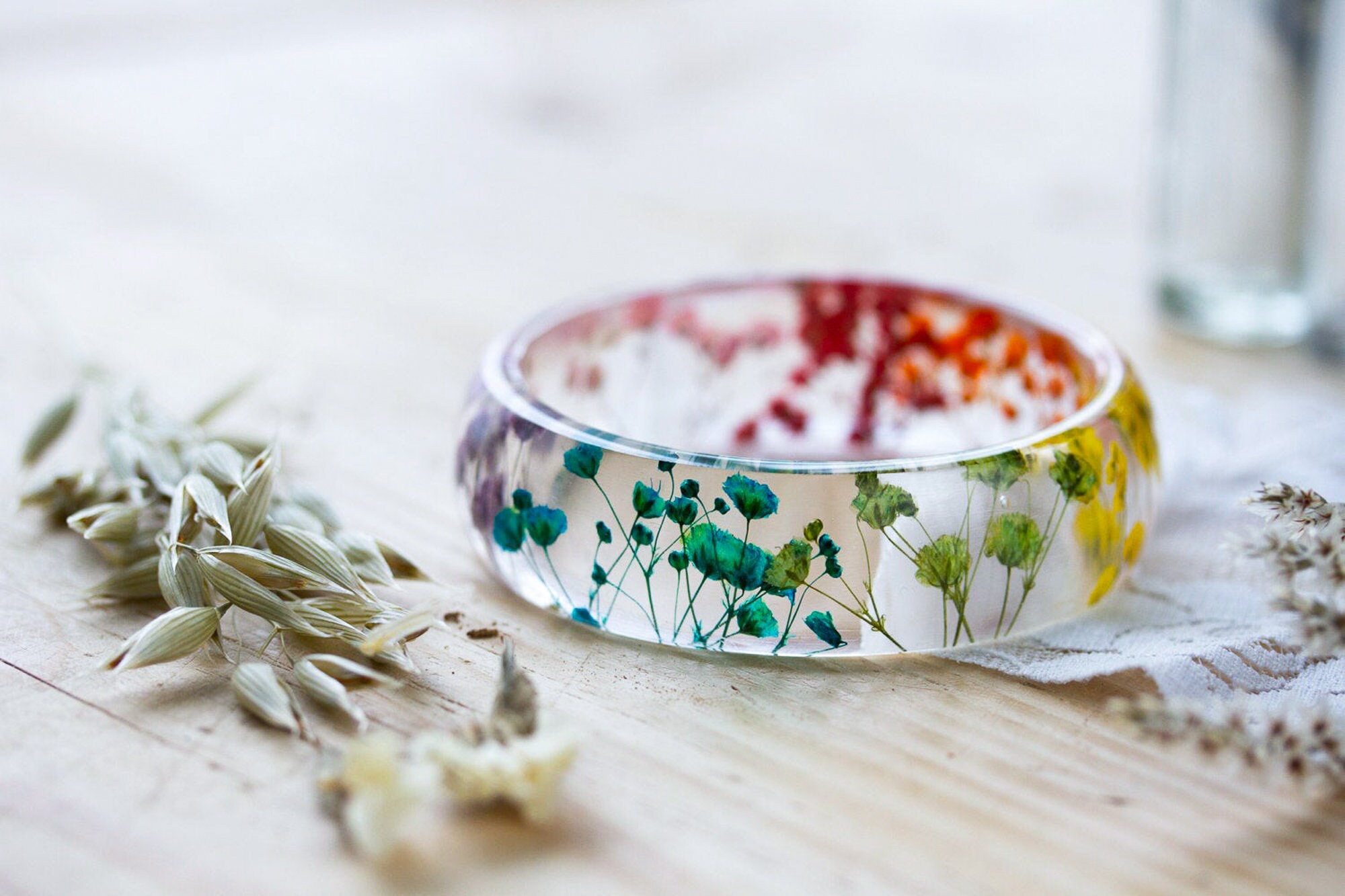 Real Flower Bangle / Rainbow Gyp / Botanical Jewellery / - Etsy UK