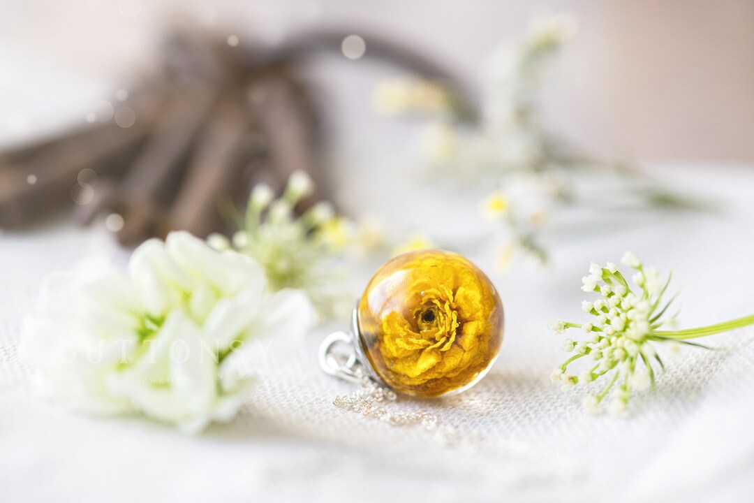 Ranunculus Necklace / Mustard Yellow / Real Flower Necklace / Jewellery ...