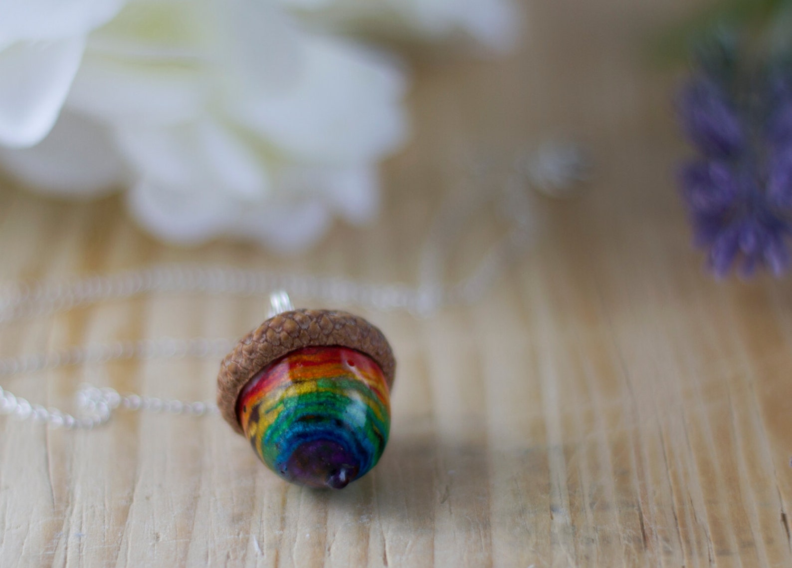 Rainbow Acorn Necklace Real Flower Jewellery Autumn | Etsy