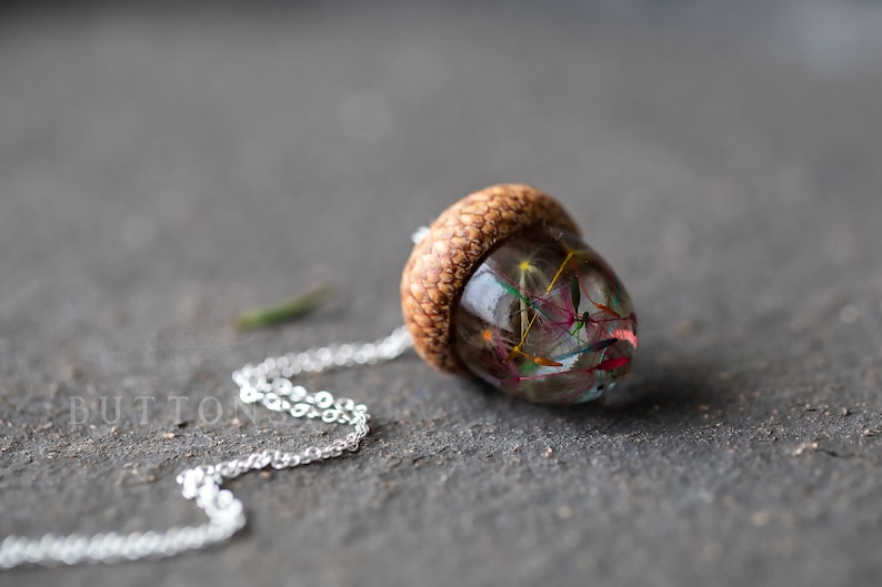 Dandelion Wish Necklace / Real Acorn / rainbow | Etsy