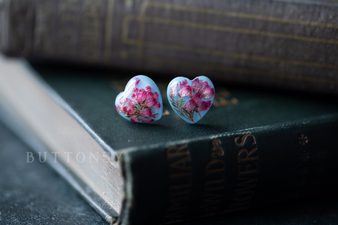 Real Heather Flower Earrings: Baby Blue Resin, Sterling Silver - Etsy