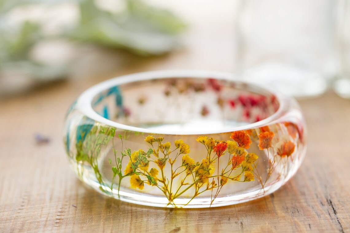 Real Flower Bangle / Rainbow Gyp / Botanical Jewellery / - Etsy UK
