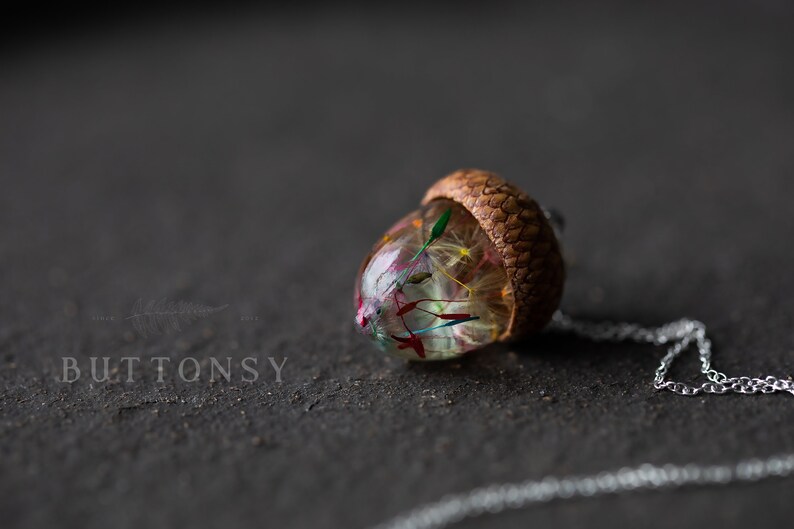 Dandelion Wish Necklace / Real Acorn / rainbow | Etsy