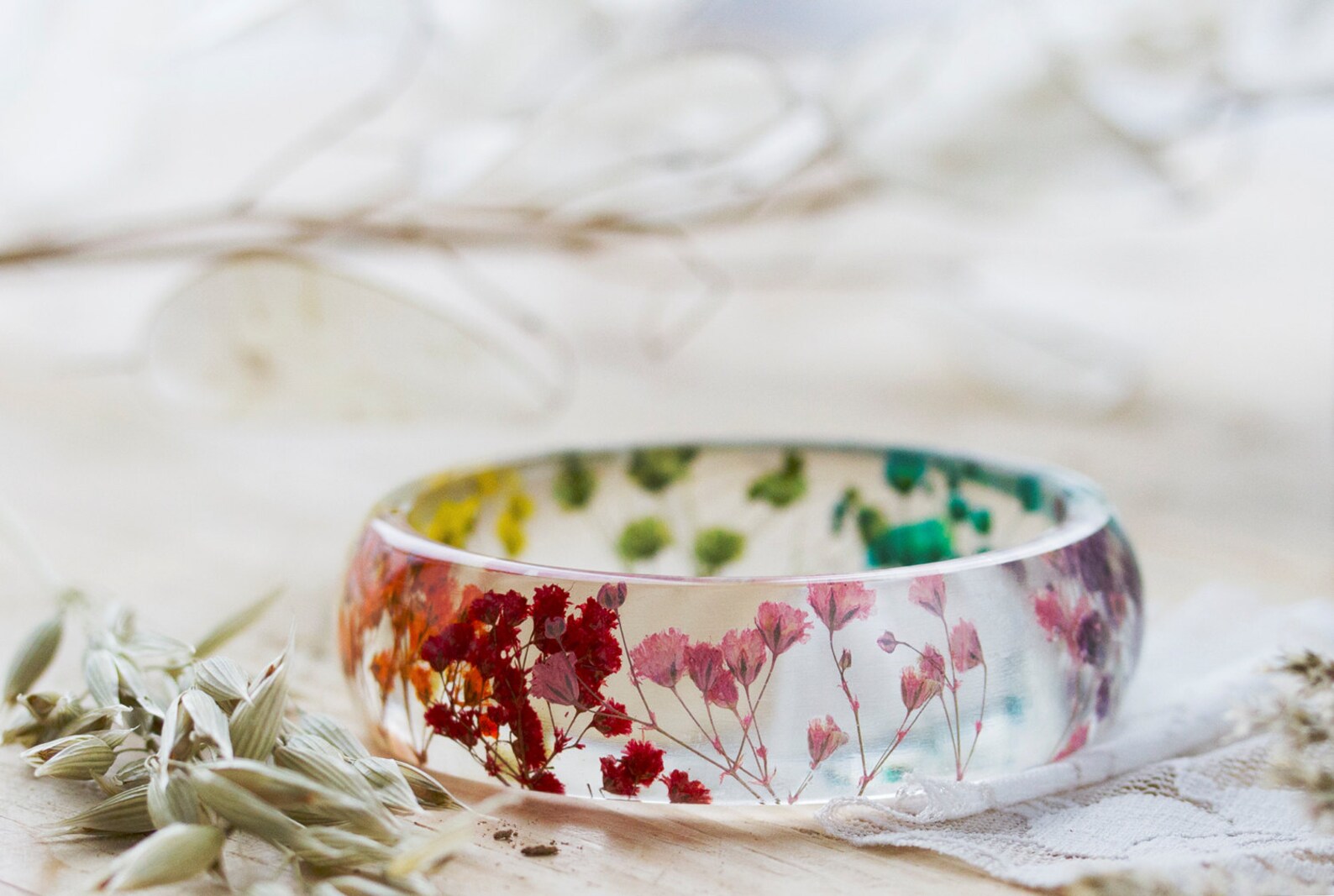 Real Flower Bangle / Rainbow Gyp / Botanical Jewellery / - Etsy UK
