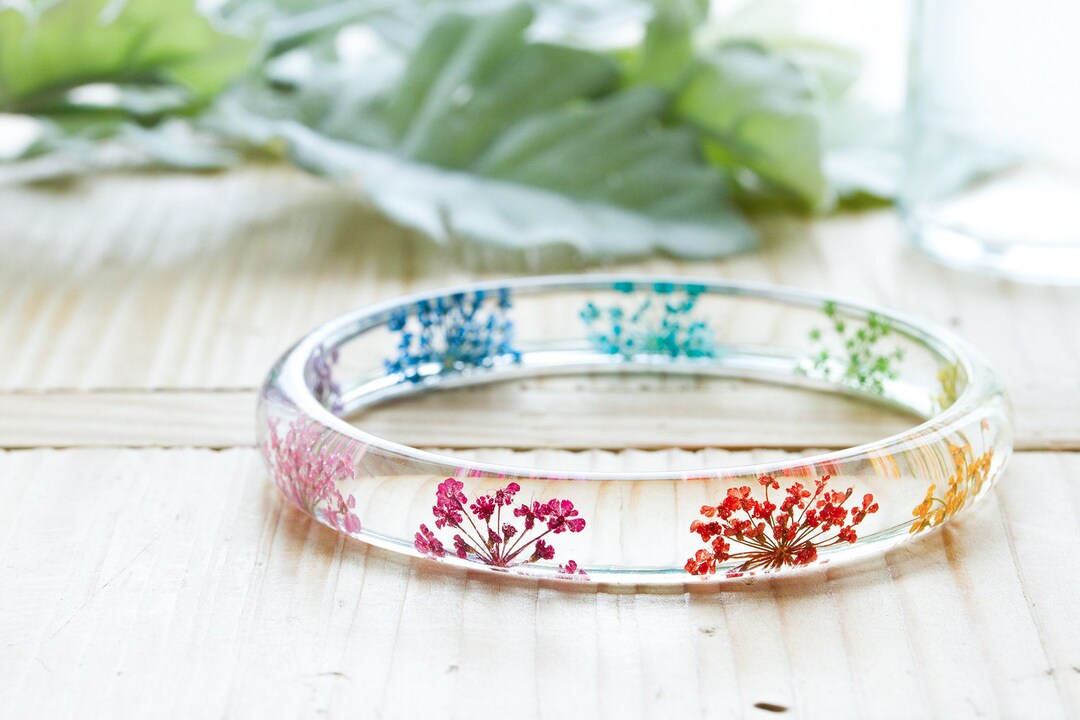 Rainbow Flower Bangle / Rainbow Lace Flowers / Skinny Stacking Bangle ...