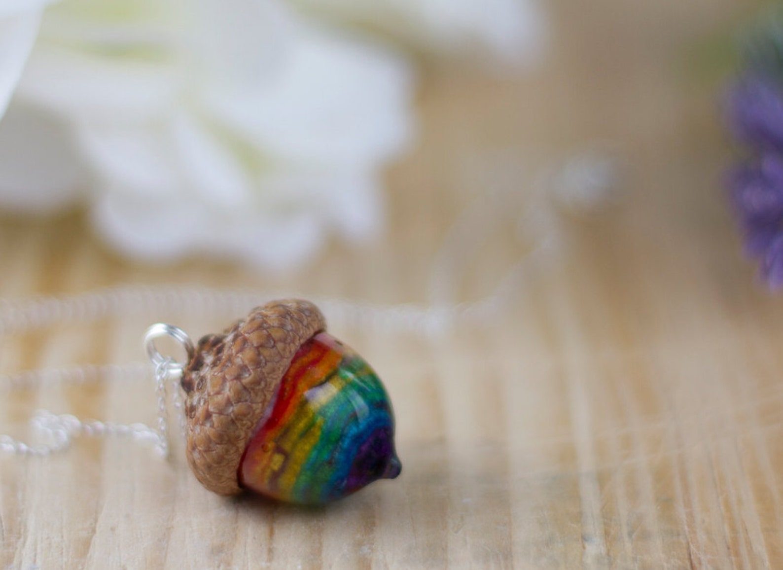 Rainbow Acorn Necklace Real Flower Jewellery Autumn | Etsy