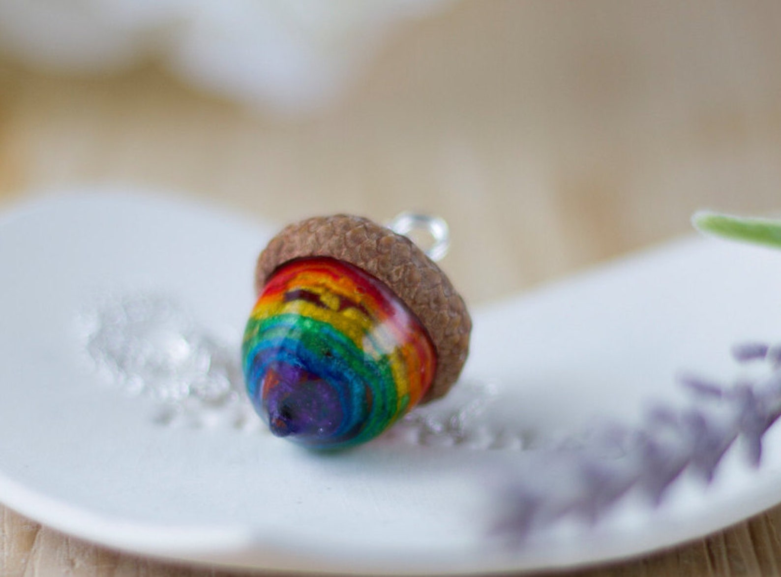 Rainbow Acorn Necklace Real Flower Jewellery Autumn | Etsy