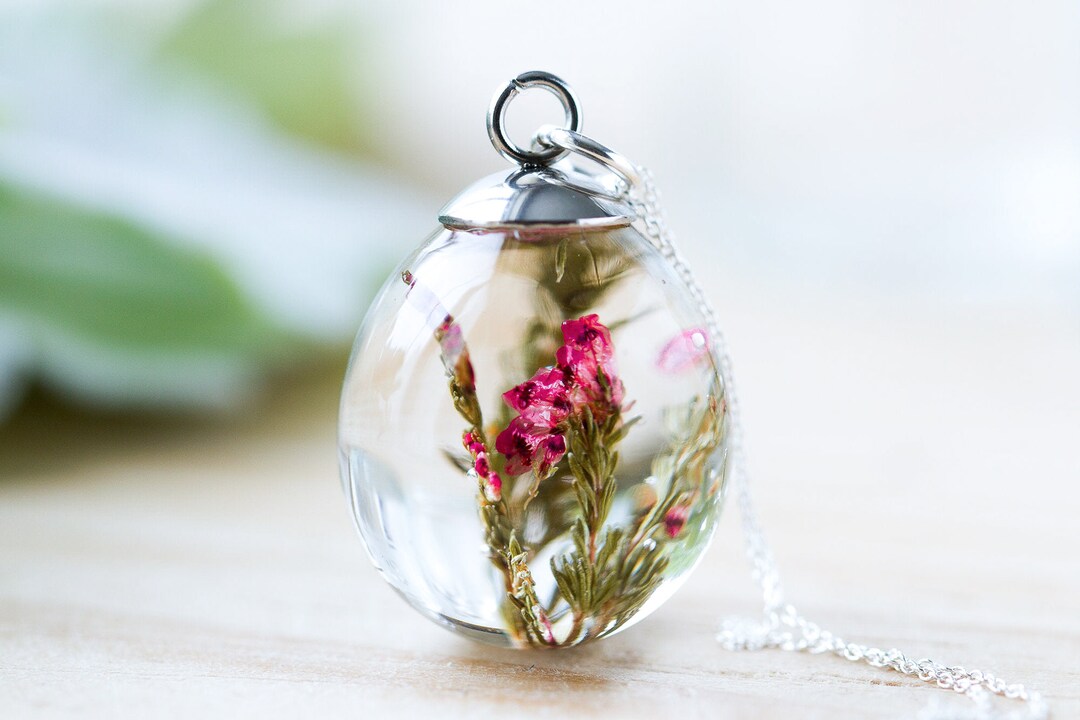 Heather Necklace / Real Flower Necklace / 3D Teardrop Pendant / Resin ...