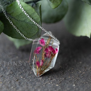 Heather Necklace - "raw Crystal" / Pressed Flower Jewelry / Gifts for ...
