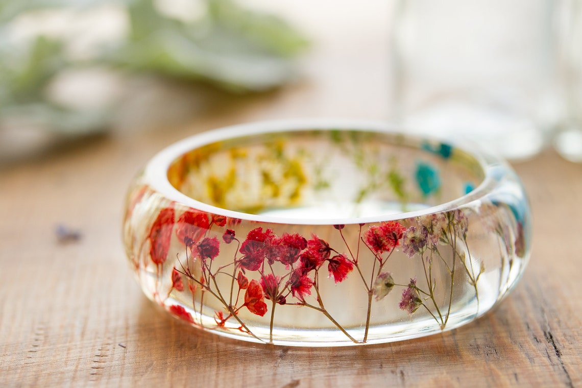 Real Flower Bangle / Rainbow Gyp / Botanical Jewellery / - Etsy UK
