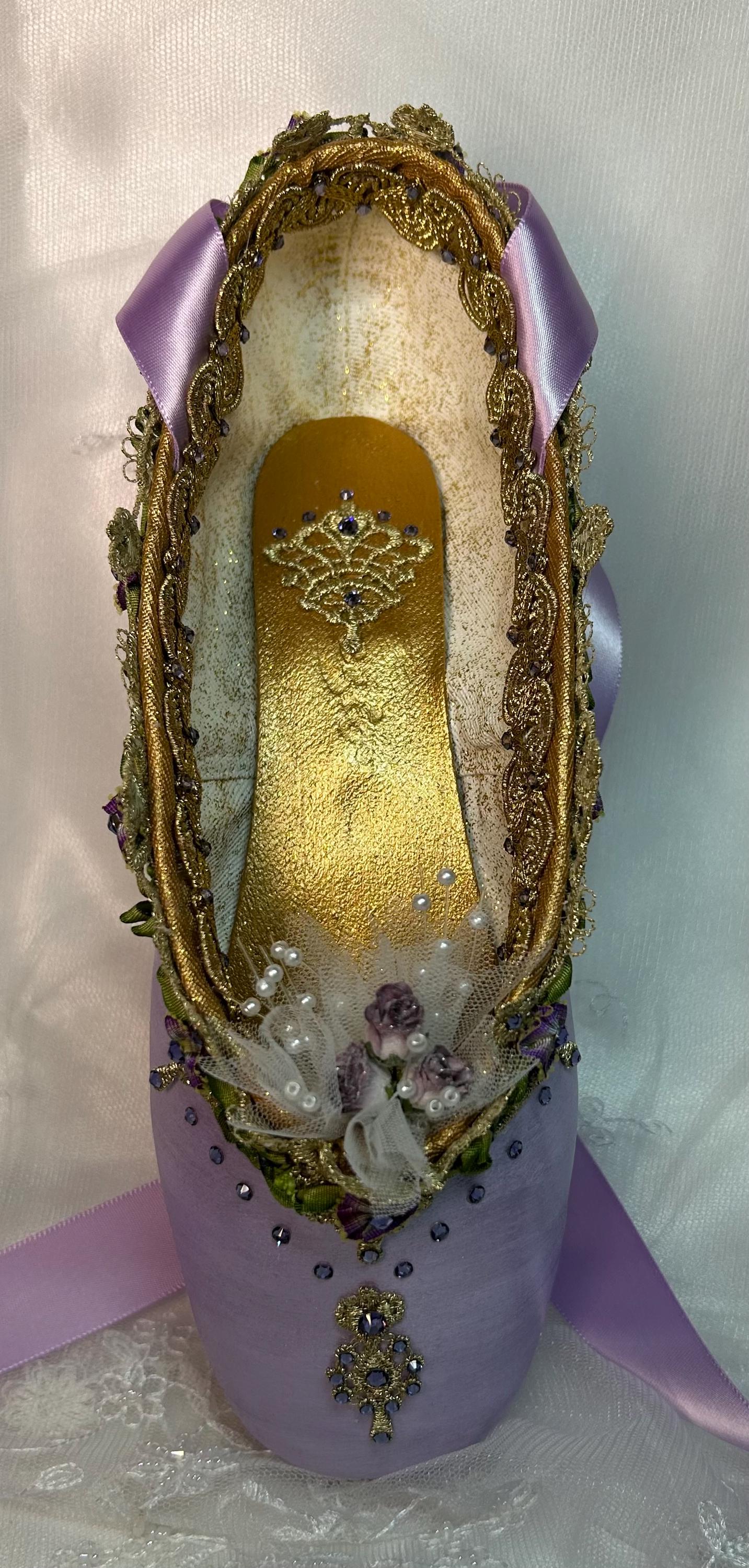 Nutcracker Sugarplum Fairy Decorated Pointe Shoe in Purple and Gold ...