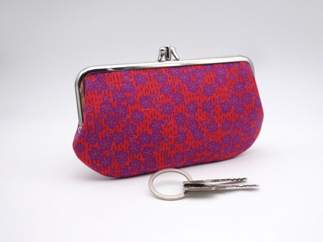 Red Double Frame Change Purse, Twin Kisslock Small Wallet, 2 Sections ...