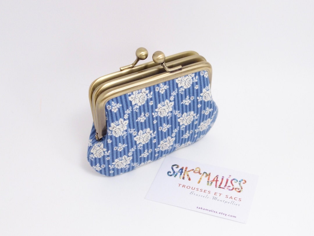 Twin Frame Change Purse, Kisslock Coin Purse, Blue Tilda Fabric, Old ...