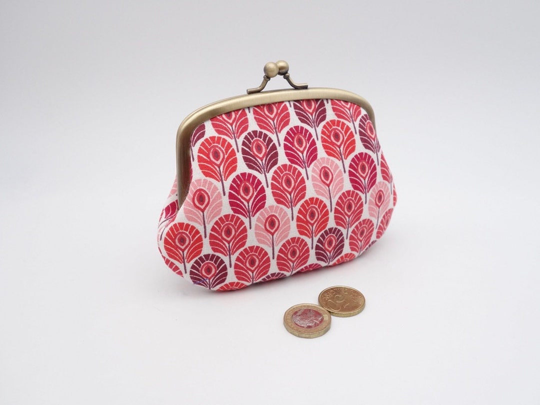 Twin Frame Change Purse, 3 Sections & 1 Small Pocket for Cards, Red ...