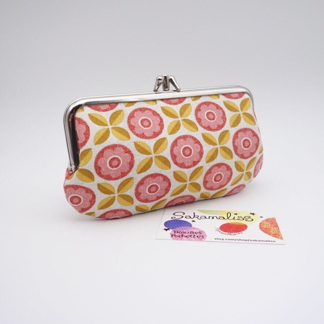 Metal Frame Wallet, Large Change Purse for Women, Pink & Yellow Retro ...