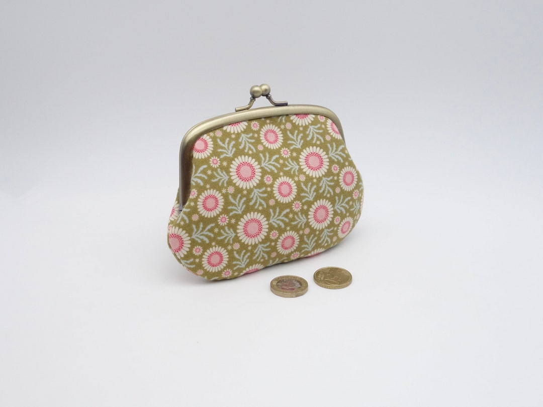 Twin Frame Change Purse, 3 Sections & 1 Small Pocket for Cards, Green ...