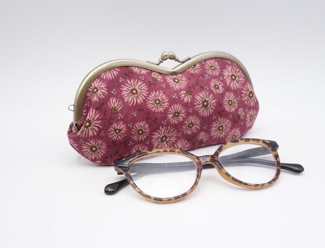 Kisslock Eyeglasses Purse for Woman, Long Metal Frame Padded Case for ...