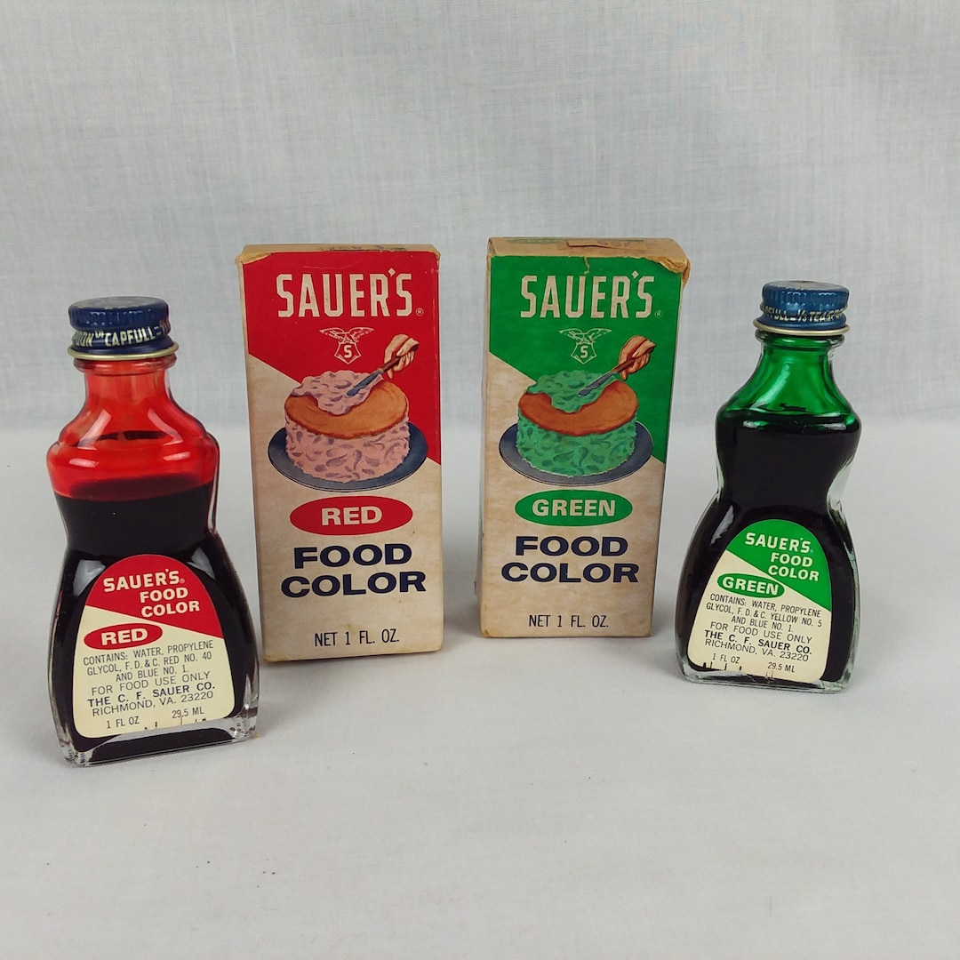 Vintage Sauer's Food Coloring Glass Bottles Red Green W/boxes Display ...