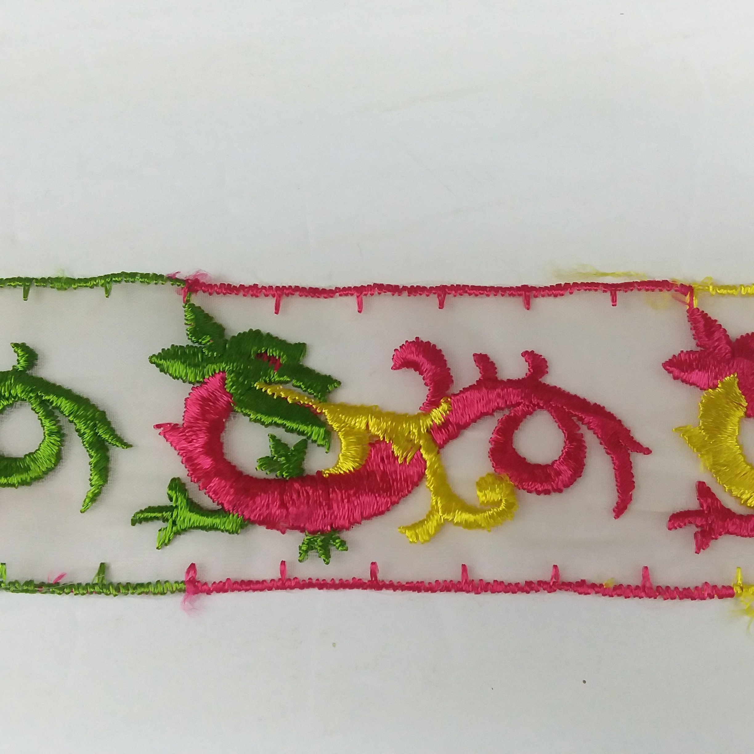 Vintage Sheer Organza Lace Trim Embroidered Dragons 6 Yds Red Green ...