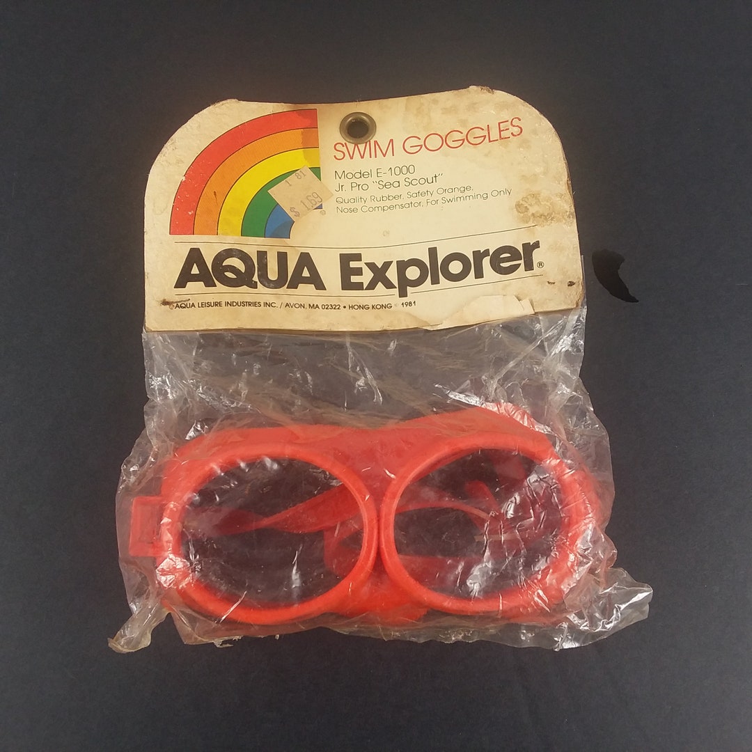 Vintage Aqua Explorer Rubber Swim Goggles Jr Pro Sea Scout Orange 1981 ...